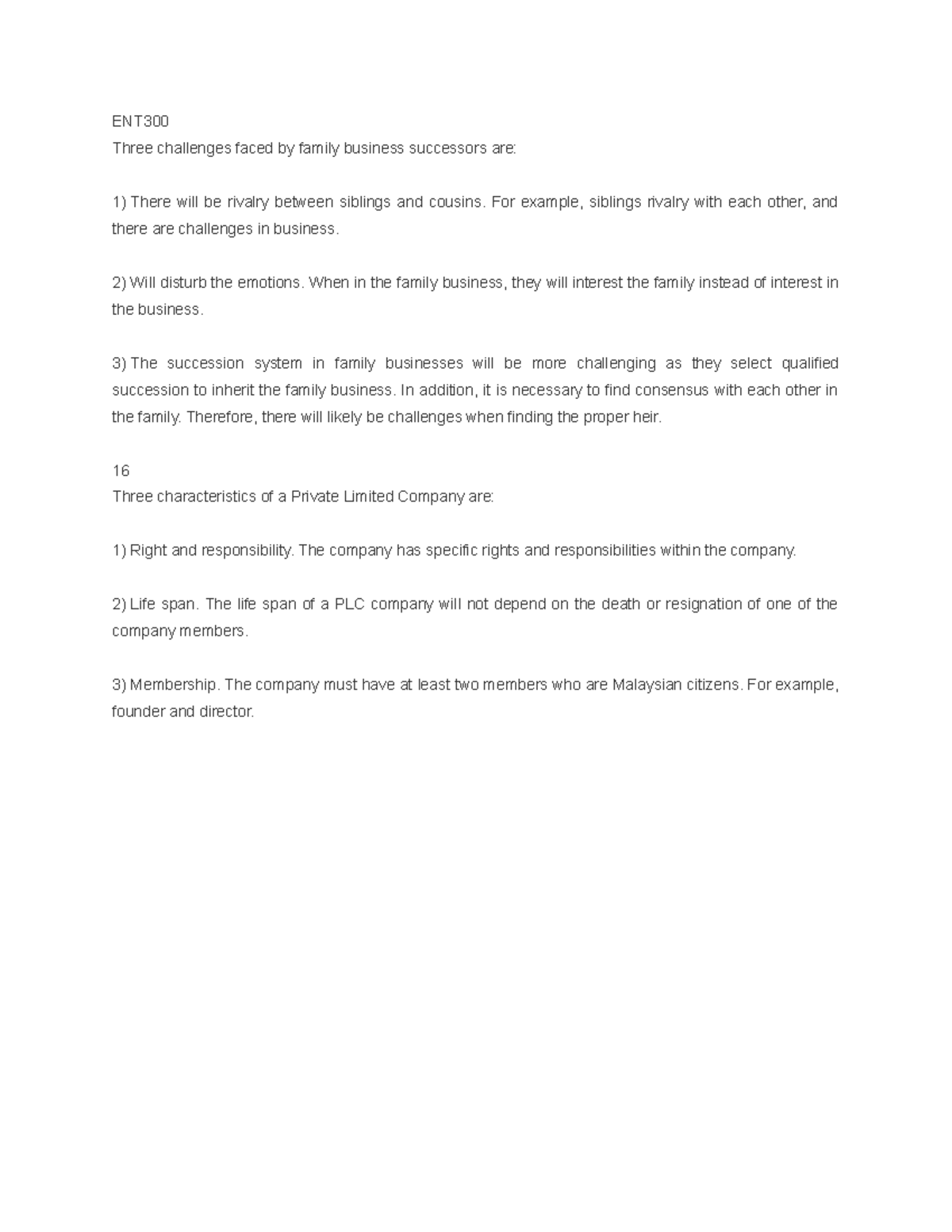 ENT300 - ENT Three challenges faced by family business successors are ...