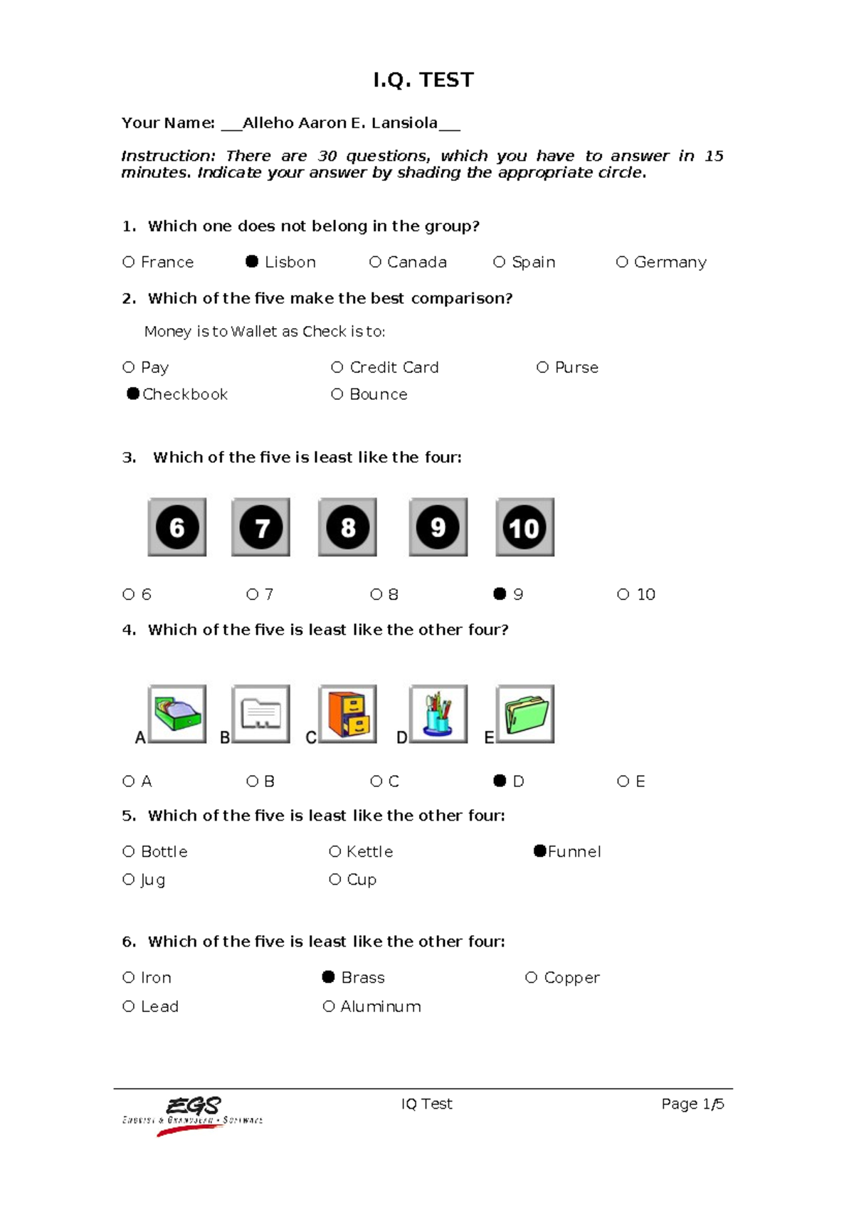 IQ Test 2014: Sample Questions and Answers (30 Qs) - Studocu
