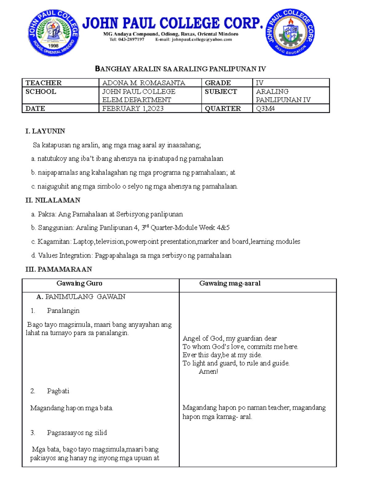 Banghay Aralin sa Araling Panlipunan IV - Final Revised Version - Studocu