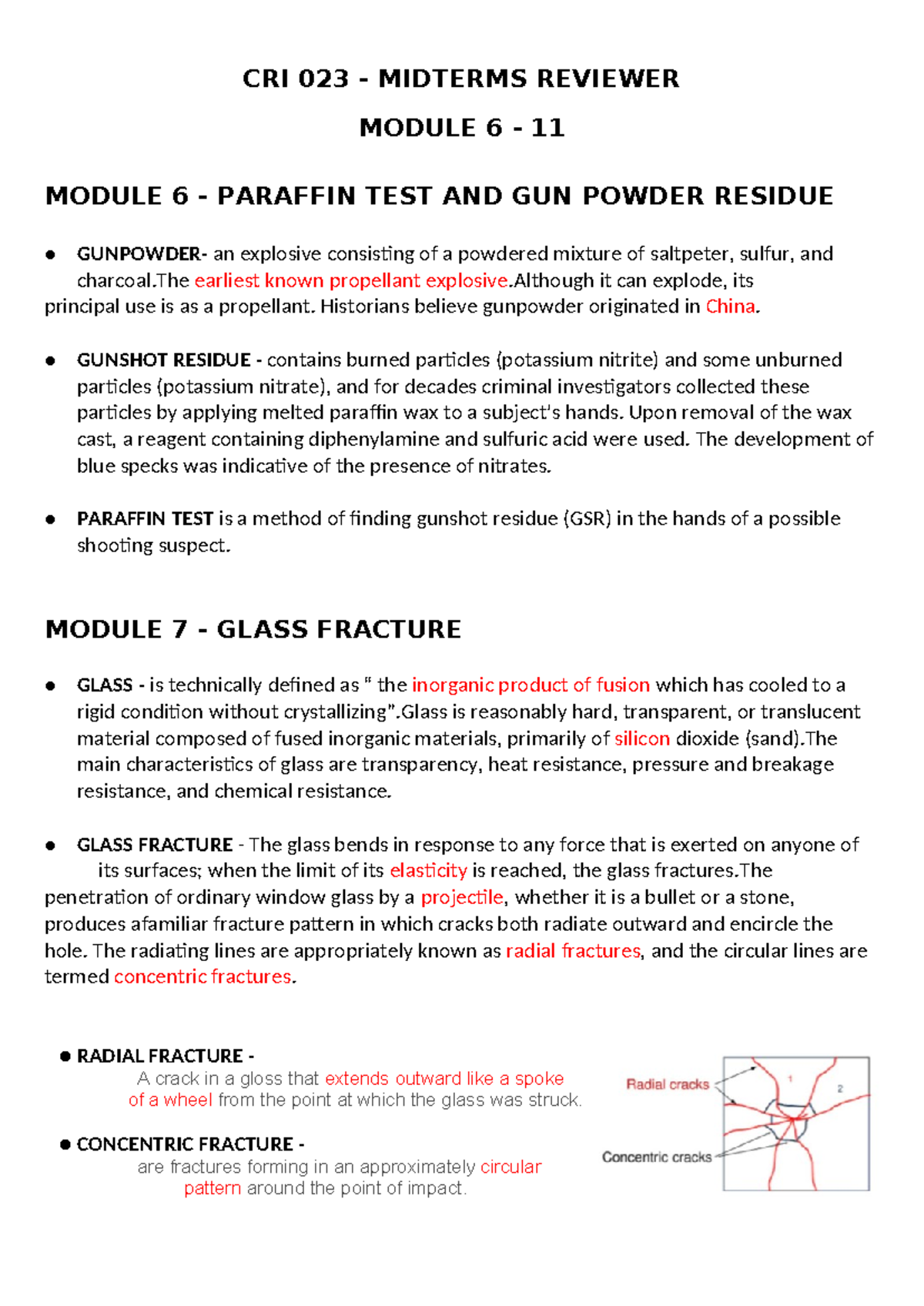 CRI 023 Midterm Exam Study Guide: Forensic Analysis Modules 6-11 - Studocu