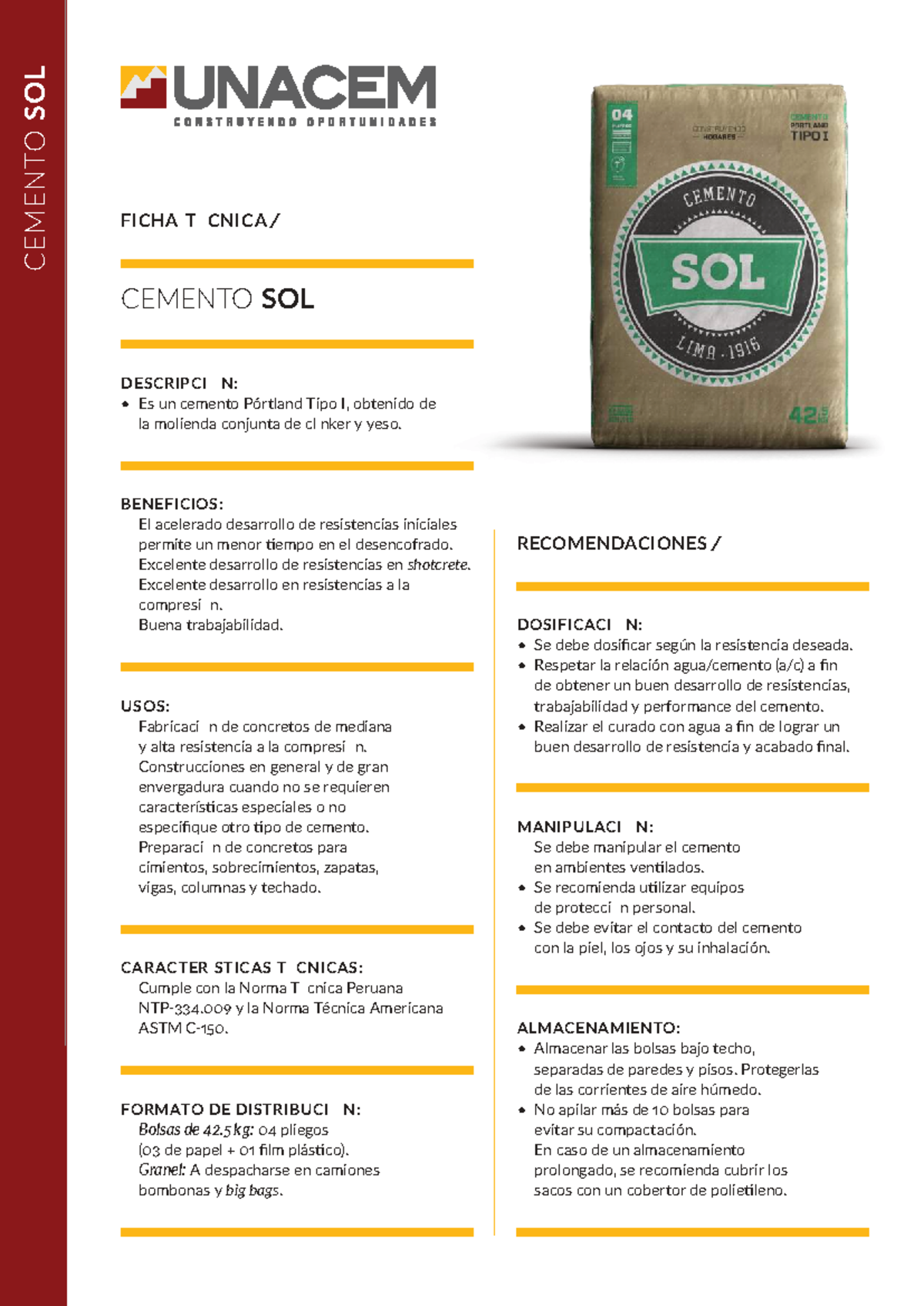 CEMENTO SOL - Ficha Técnica y Certificación de Producto - Studocu