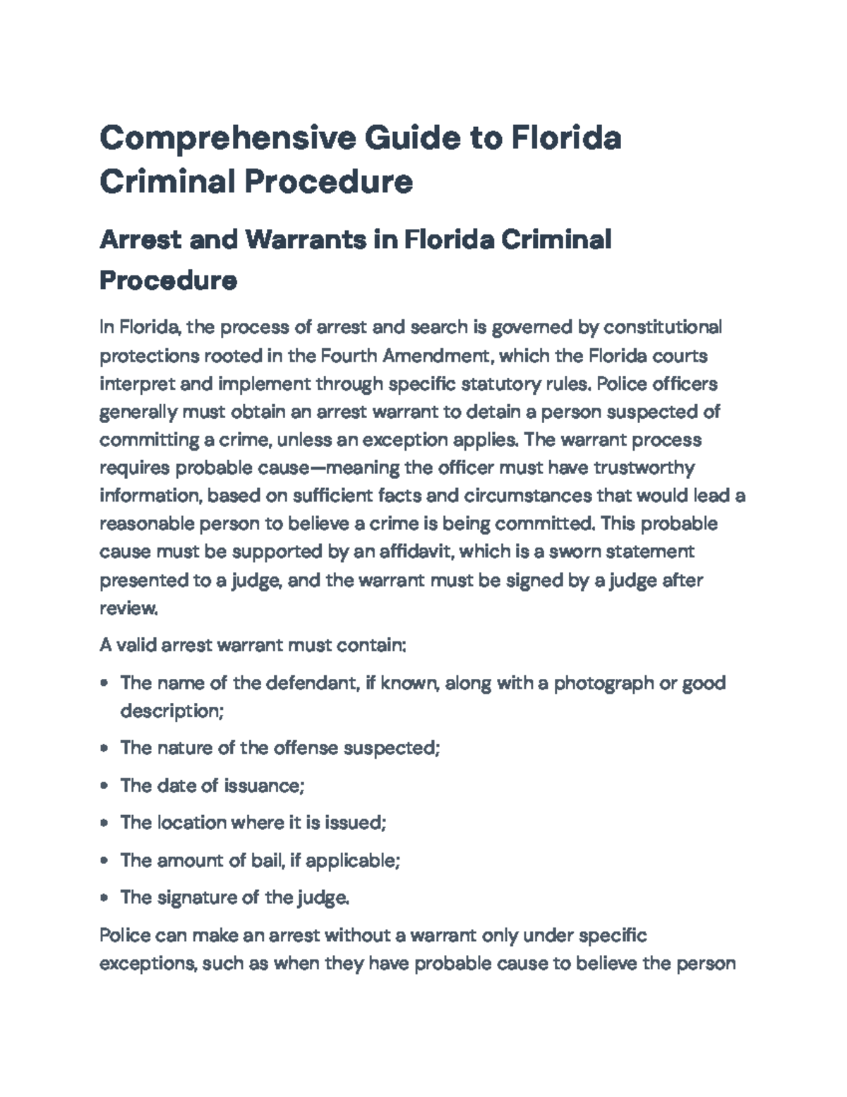 Comprehensive Guide to Florida Criminal Procedure: Arrests & Warrants ...