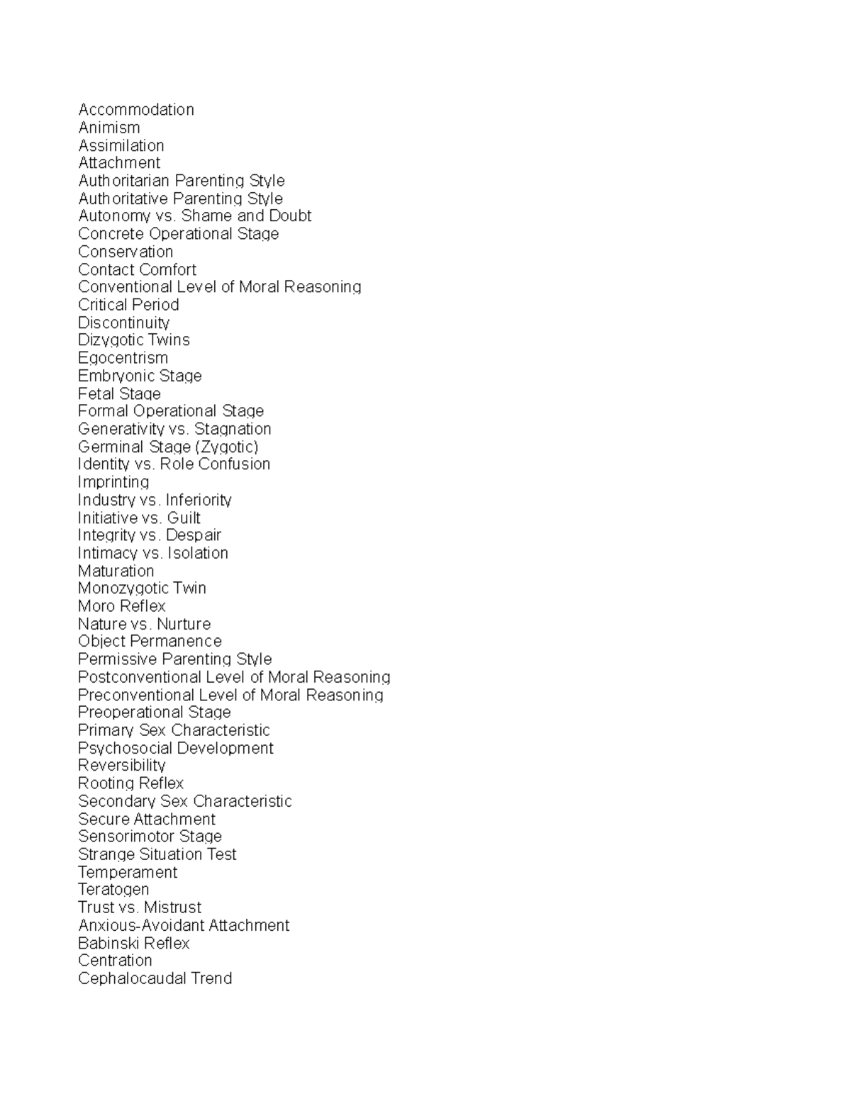 PSY 101: Unit 6 Vocabulary - Key Terms in Developmental Psychology ...