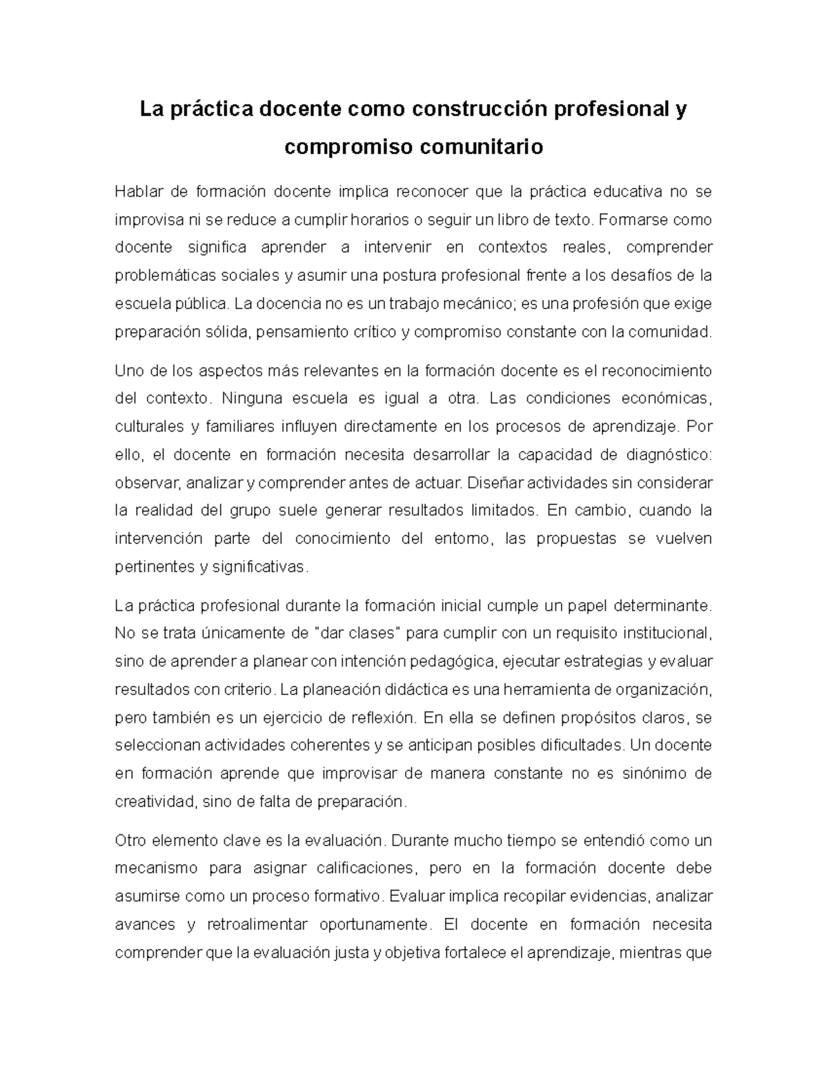 La práctica docente: formación profesional y compromiso comunitario ...