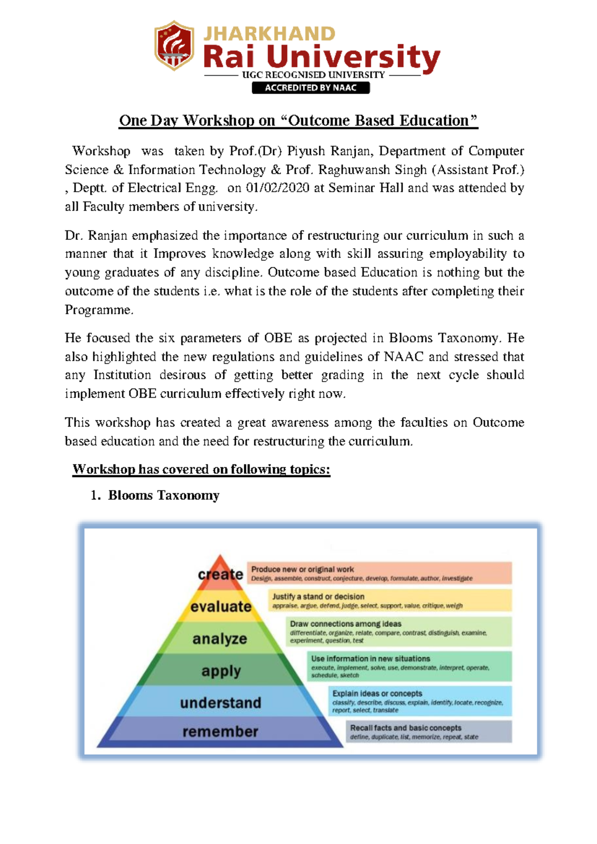 Event Report on Outcome Based Education Workshop - CSIT 101 - Studocu