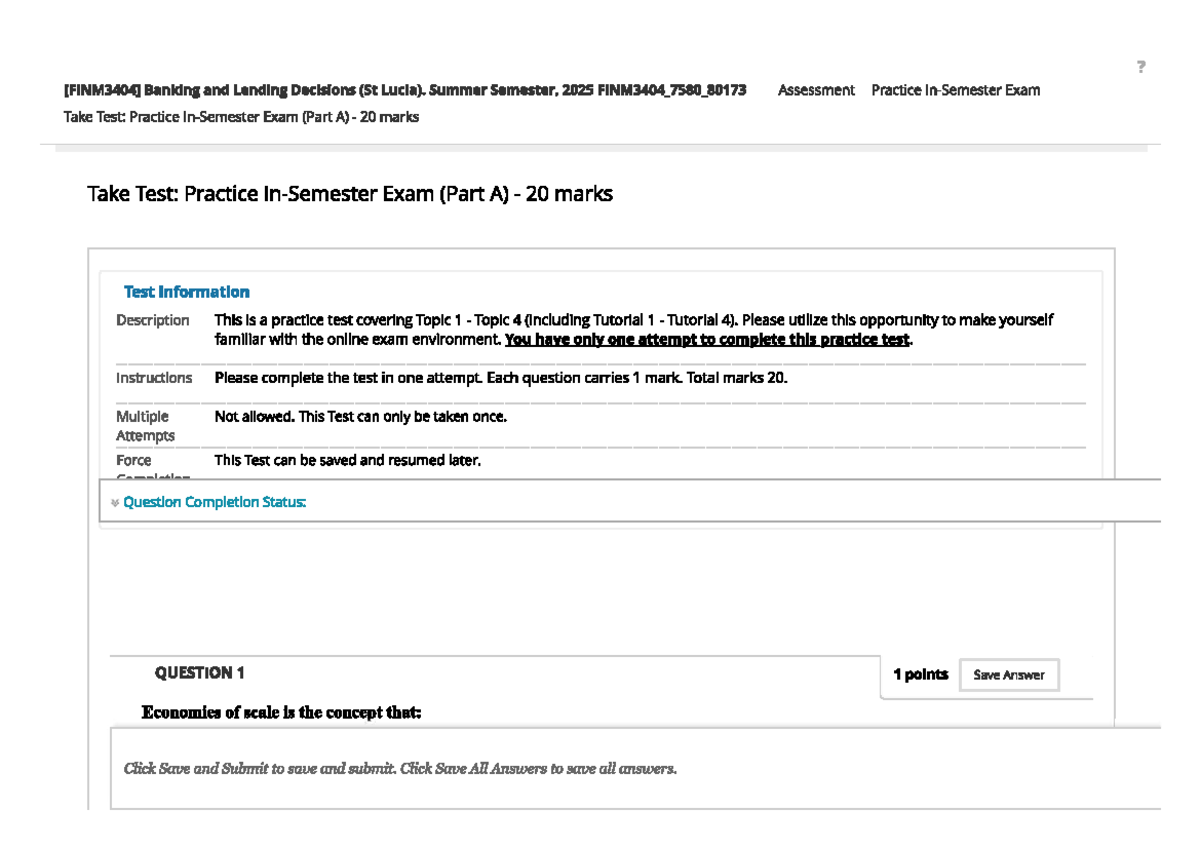 Practice Exam MCQ - FINM3404_7580_80173 Banking & Lending Decisions ...
