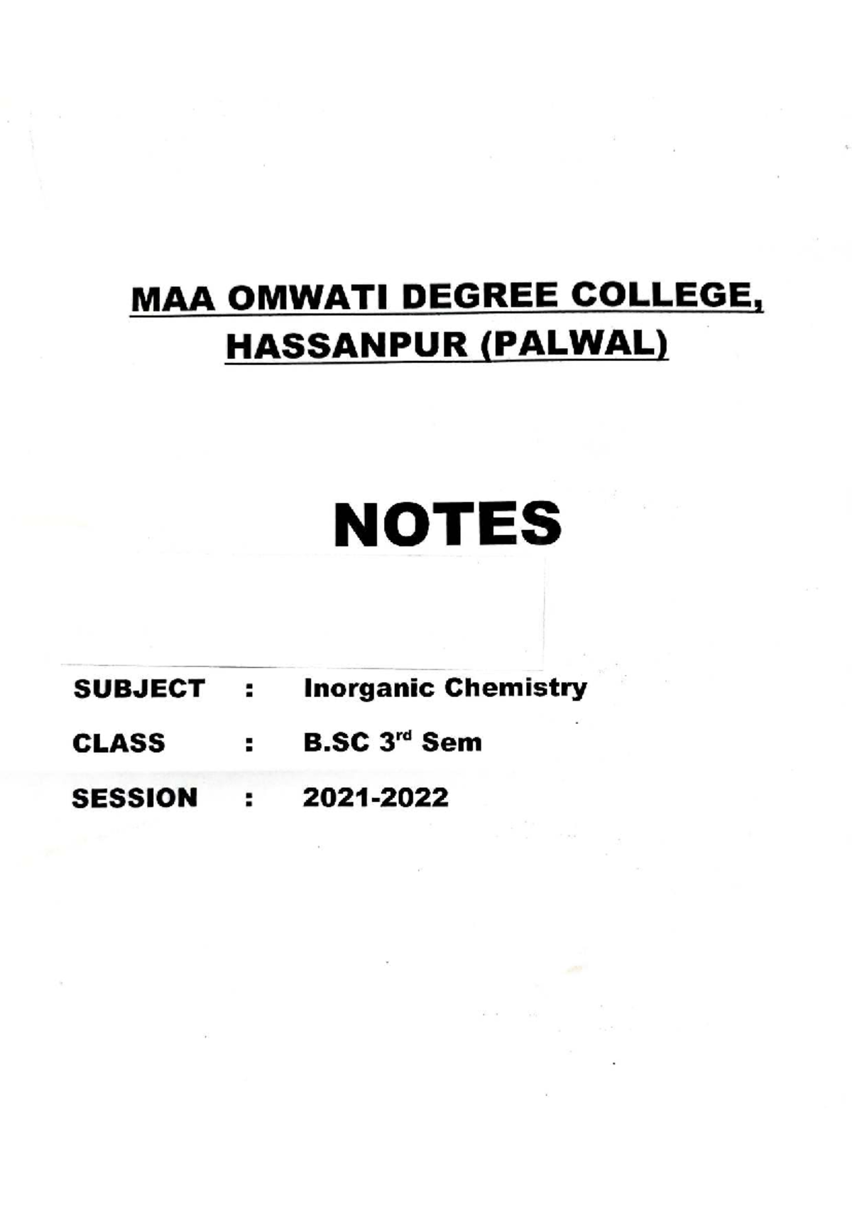 B.Sc 3rd Sem Inorganic Chemistry Notes and Exam Guide - Studocu
