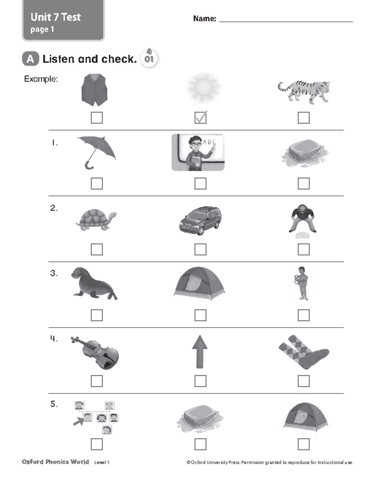 OPW Level 1 Unit 7 Test: Listening & Writing Activities - Studocu