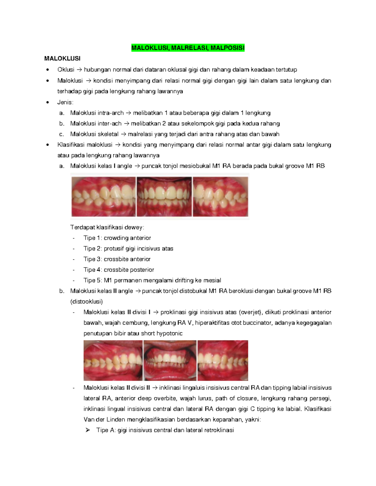 Studi tentang Maloklusi, Malrelasi, dan Malposisi dalam Ortodonti - Studocu