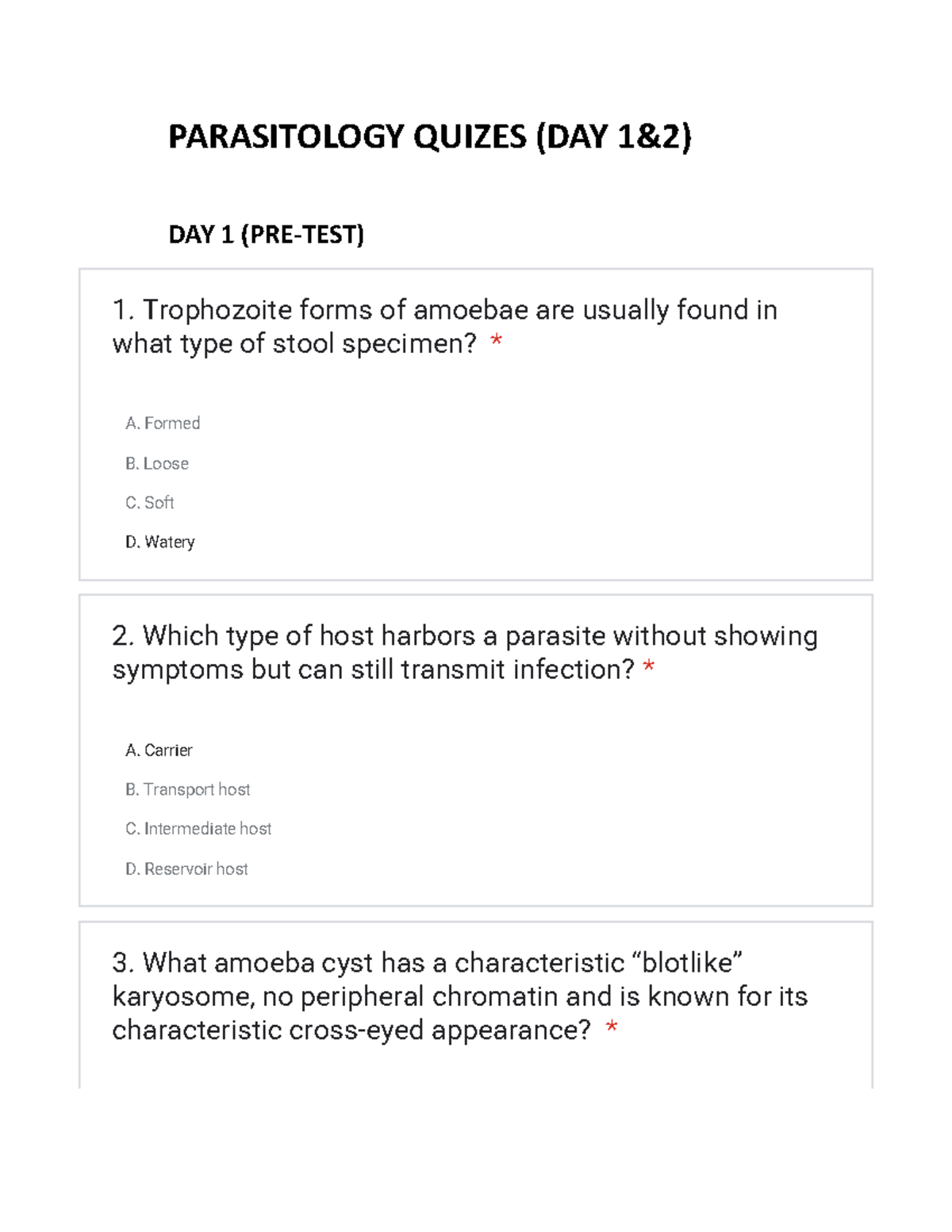 PARA 101: Compiled Quizzes for Parasitology Practice - Studocu