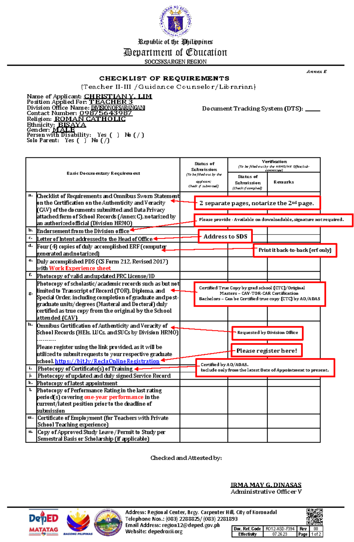 Guide Recla Annex C Checklist OF Requirements Teacher 1 to 3 NEW TEMP - Republic of the ...