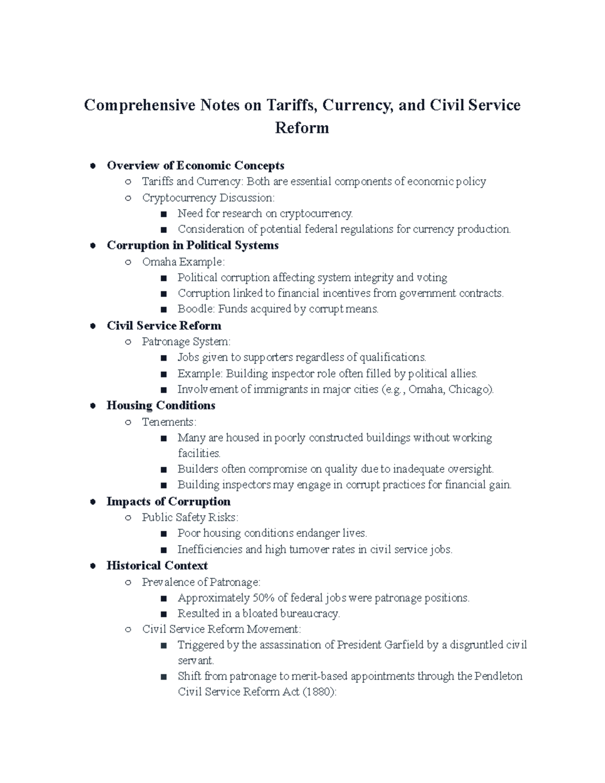 Comprehensive Notes on Economic Policies, Corruption & Reform (ECO 101 ...