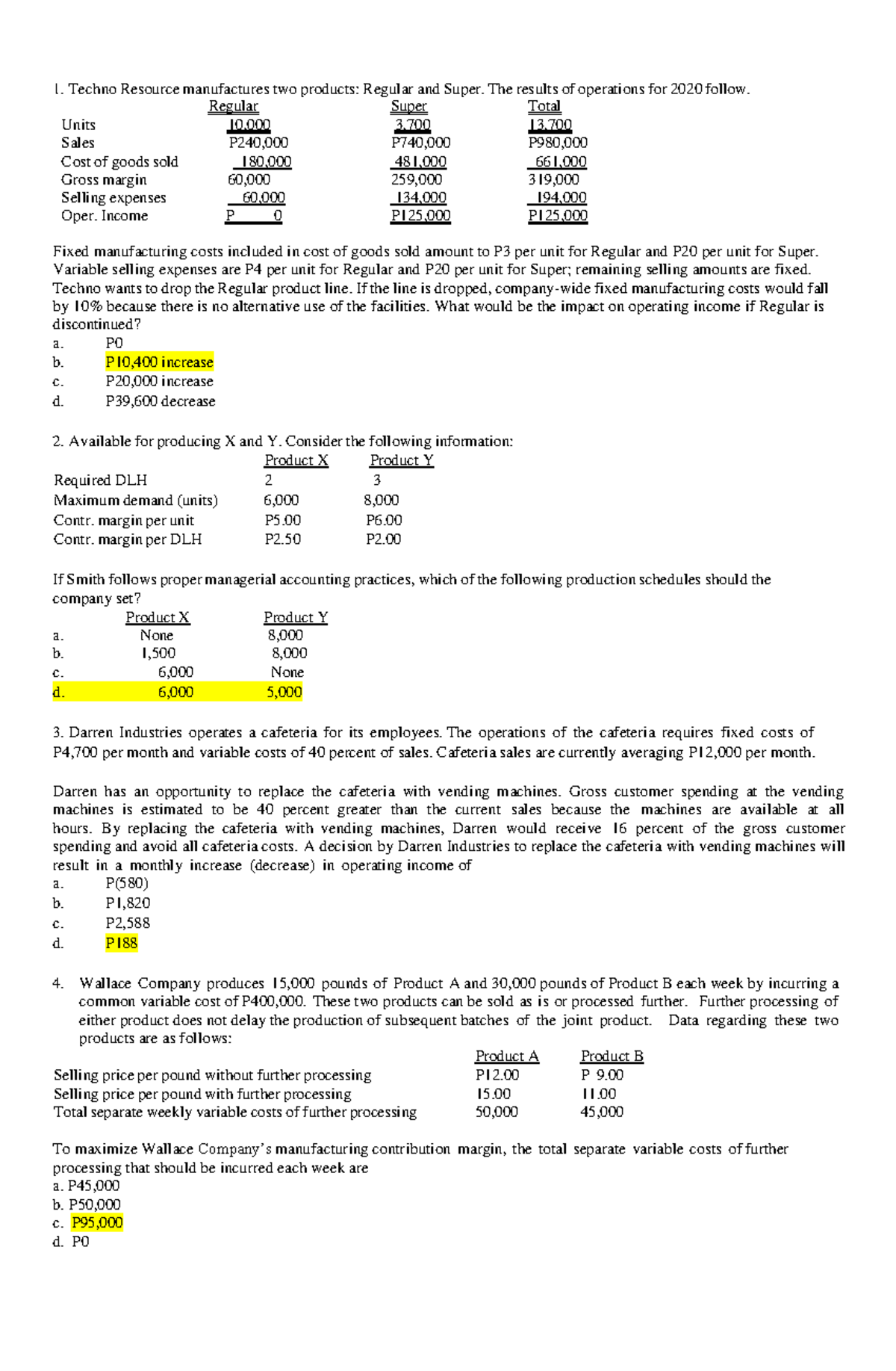 Relevant Costing Review Problems for ACCT 301: Managerial Accounting ...