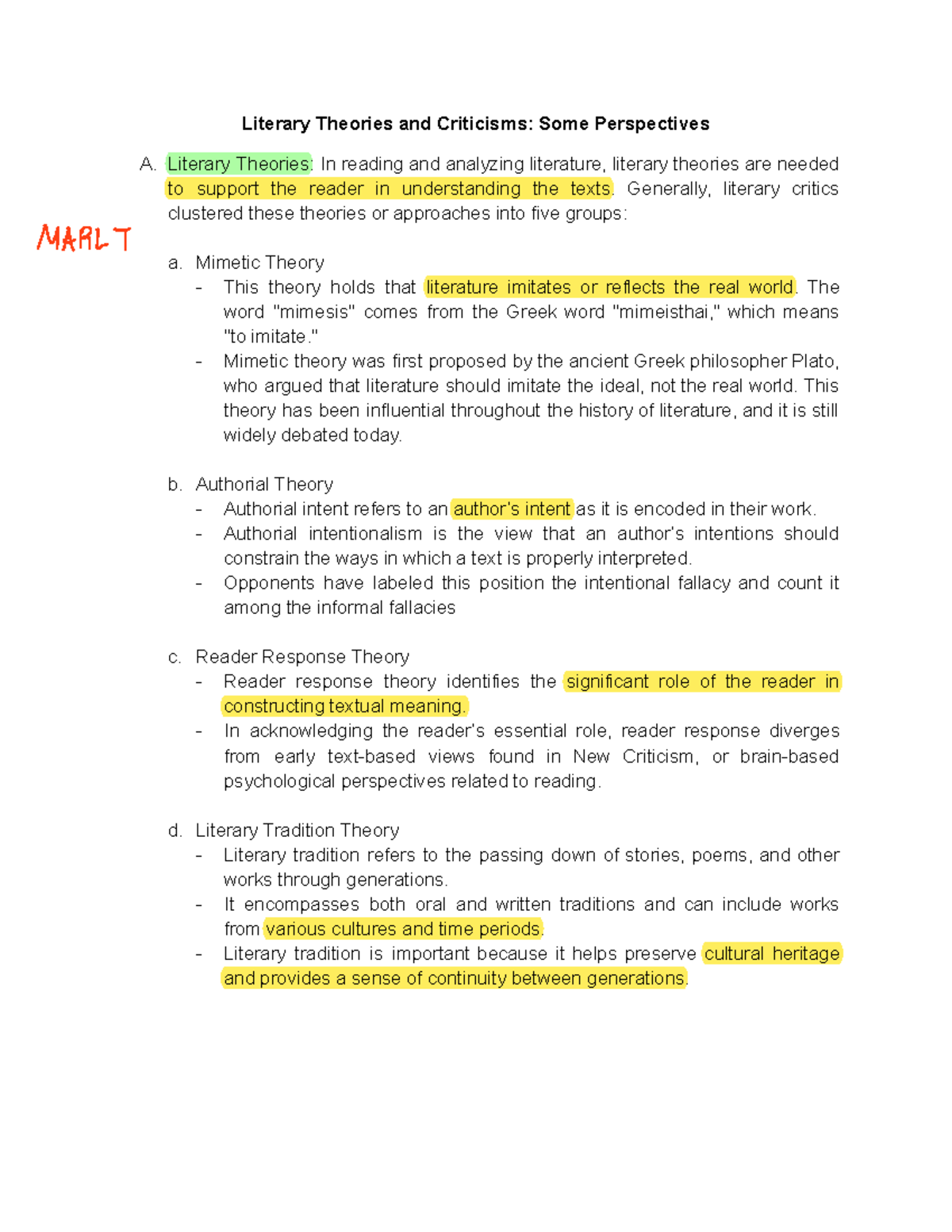 Literary Theories and Criticisms: Midterm Study Guide 2 - Studocu