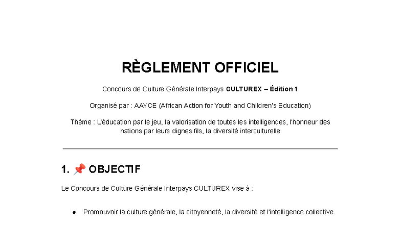Règlement Officiel du Concours Culture Générale CULTUREX 2025-1 - Studocu