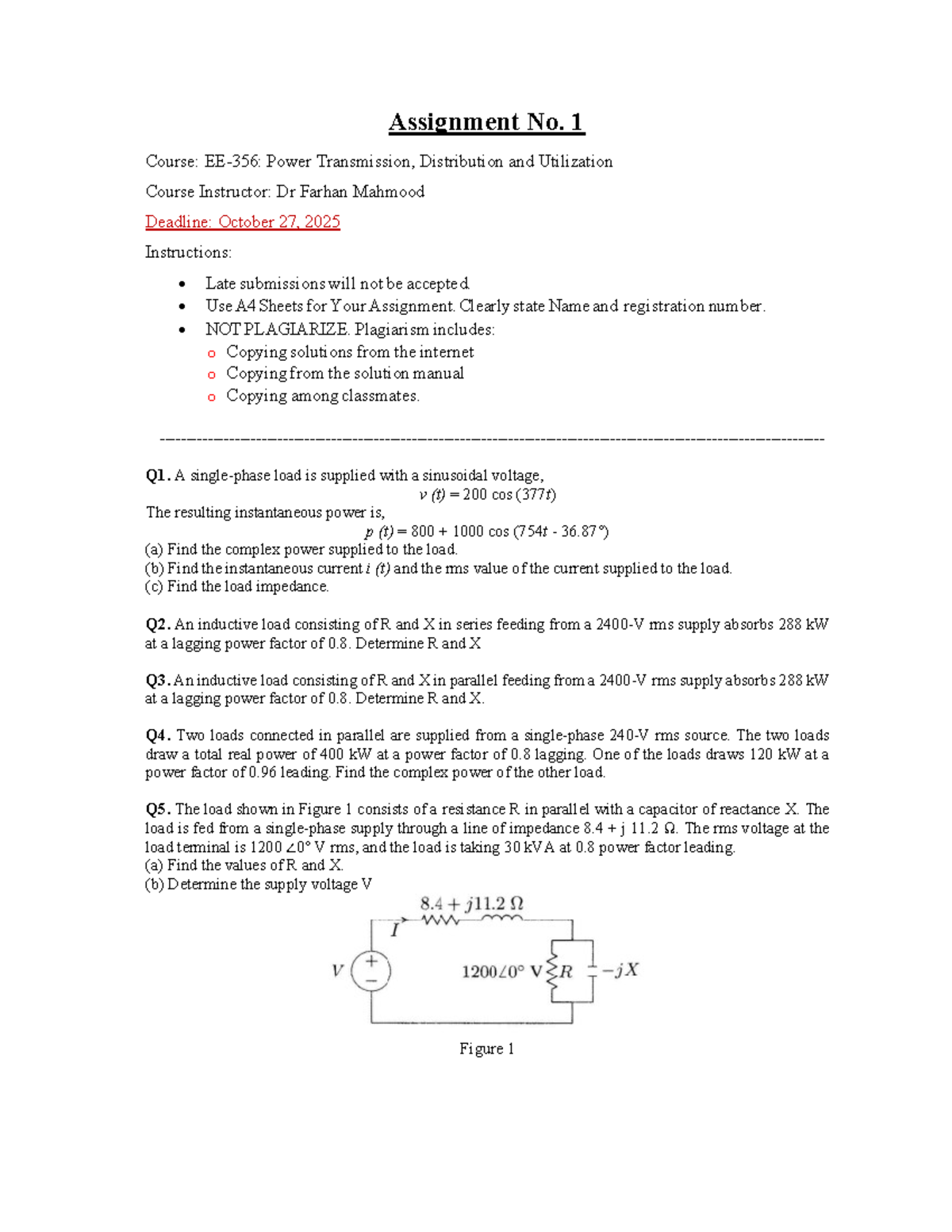 Assignment 1: Power Transmission & Distribution Analysis (PDTU) - Studocu