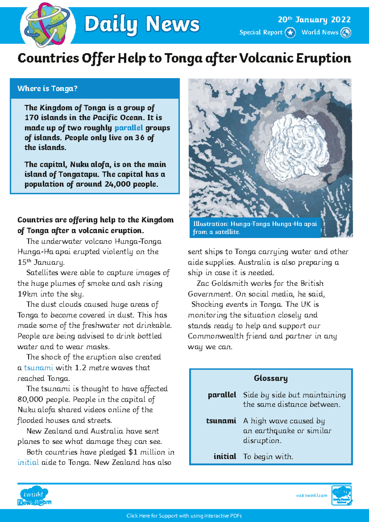 Daily News: Countries Aid Tonga Post Volcanic Eruption - LKS2 (7-9 ...