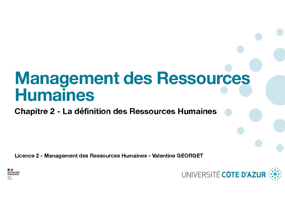 Licence 2 Management des Ressources Humaines - Chapitre 2: Définition ...