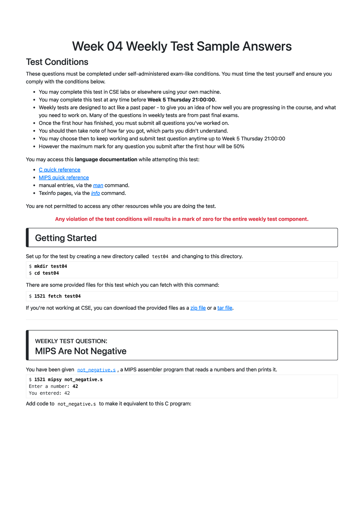 COMP1521 24T2 - Week 04 Weekly Test Sample Answers and Solutions - Studocu