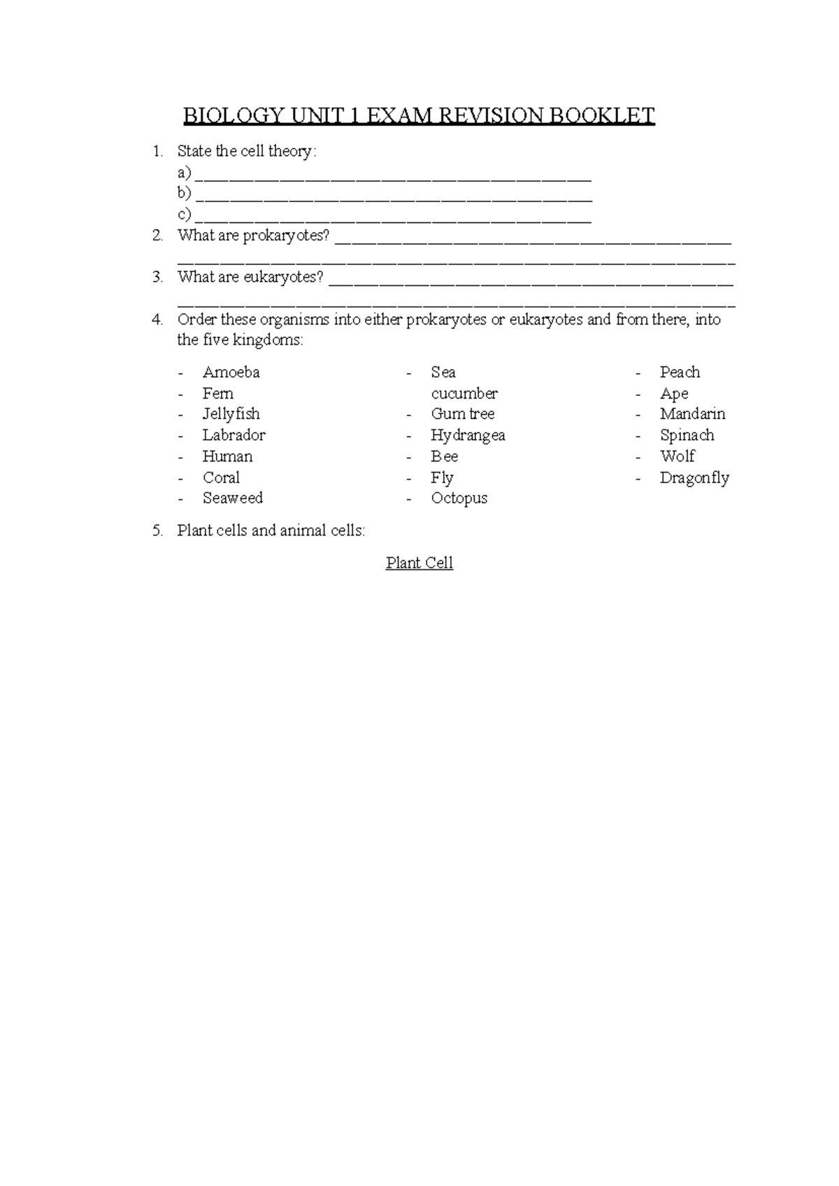 Biology UNIT 1 Exam Revision Guide: Key Concepts & Topics - Studocu