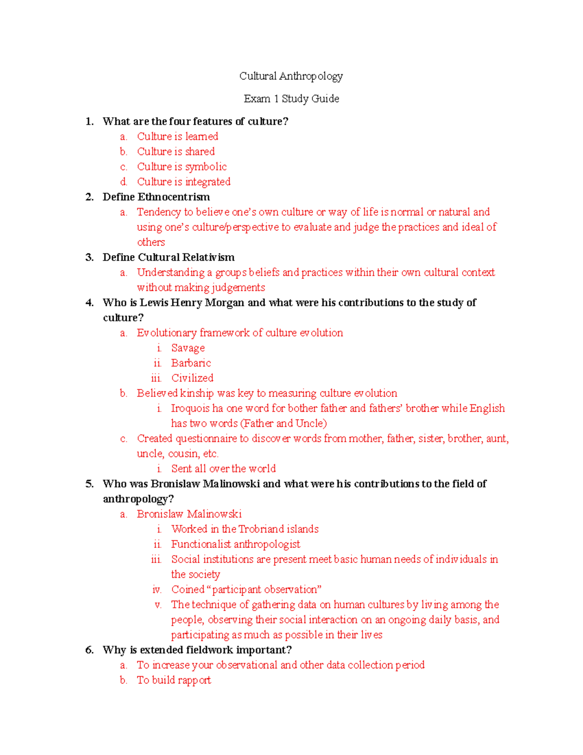 Cultural Anthropology Exam 1 Study Guide: Key Concepts & Figures - Studocu