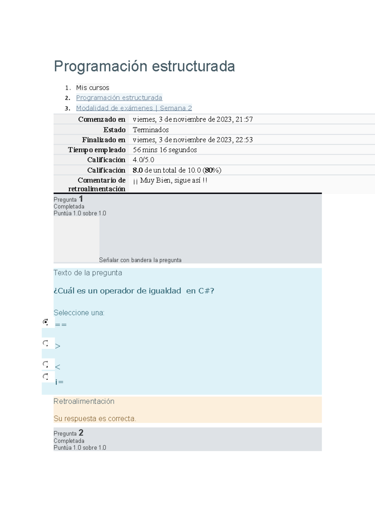Programación estructurada 2: Modalidad de Exámenes Sem. 2 - Studocu