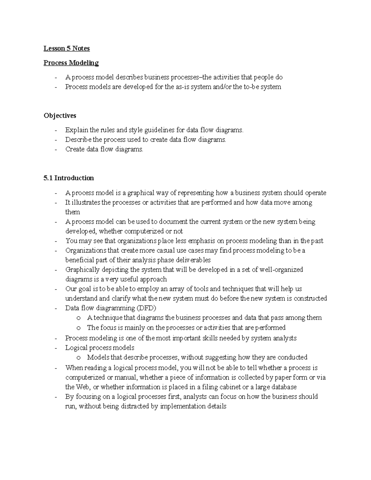 Lesson 5 Notes: Process Modeling & DFDs in System Analysis - Studocu