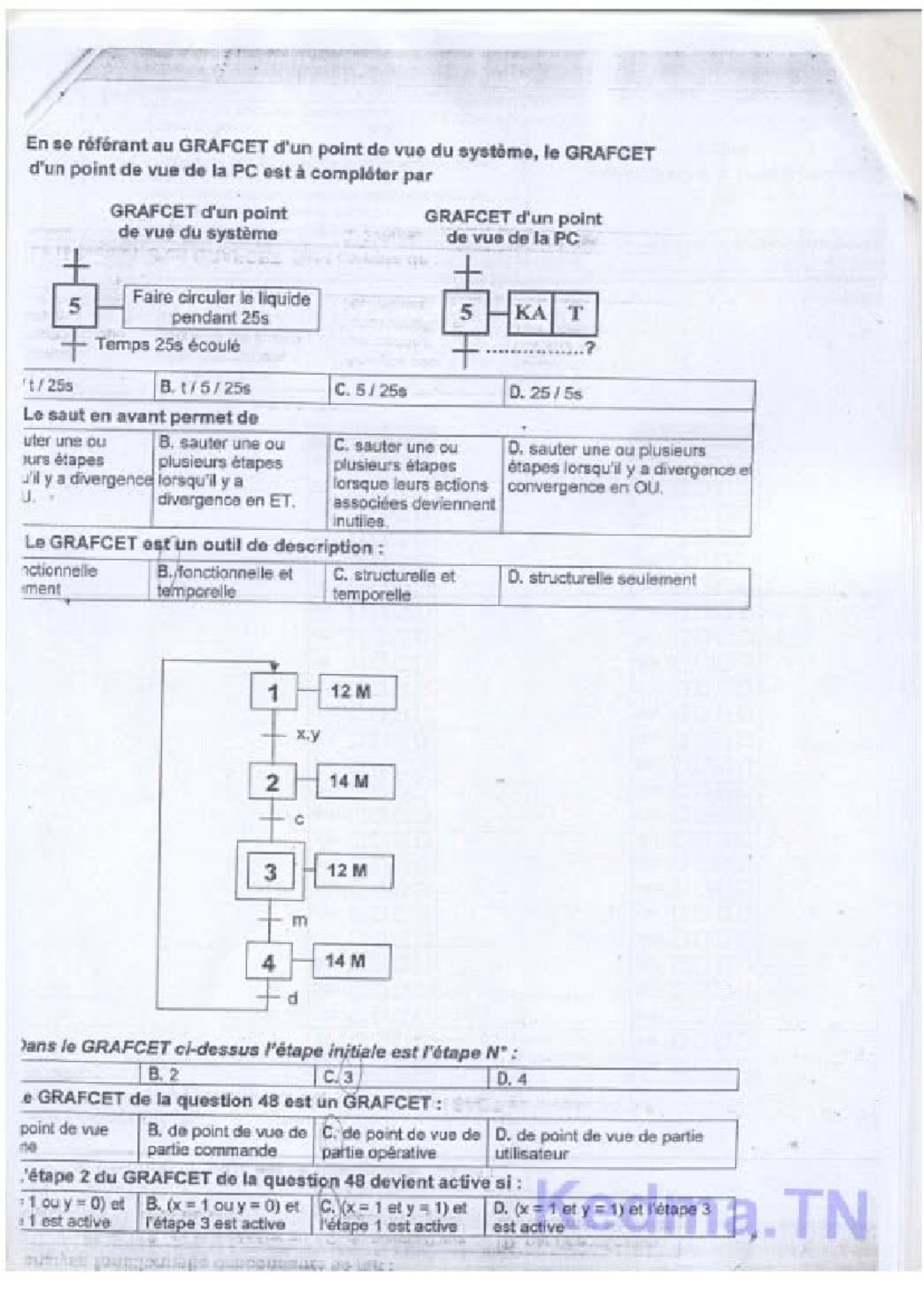 QCM Technique - GRAFCET et Analyse Fonctionnelle - Capes 2008 - Studocu