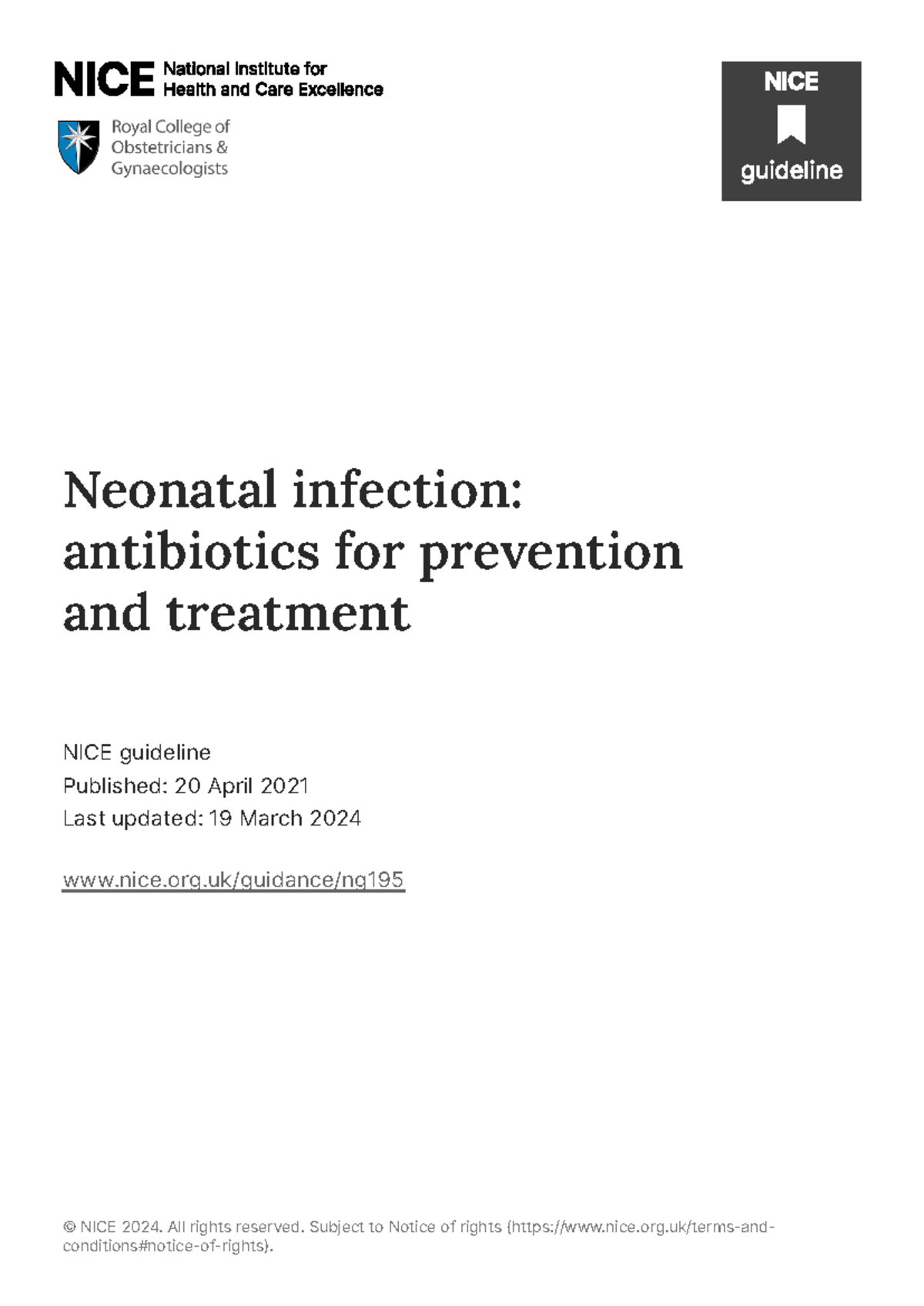 Neonatal Infection: Antibiotics for Prevention & Treatment (NG195) Guidelines - Studocu