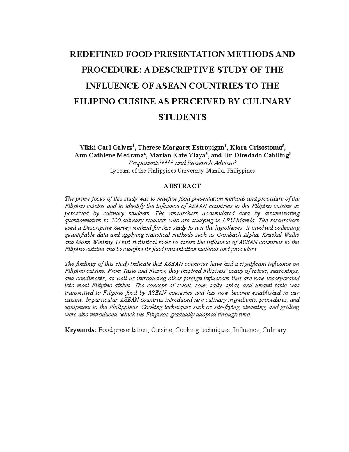ASEAN Influence on Filipino Cuisine: A Descriptive Study (IMRAD) - Studocu
