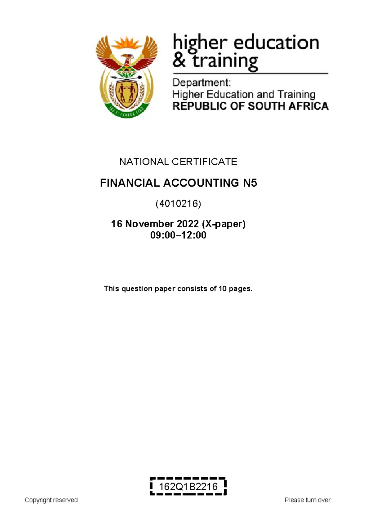 Financial Accounting N5 Final Exam Question Paper - Nov 2022 - Studocu