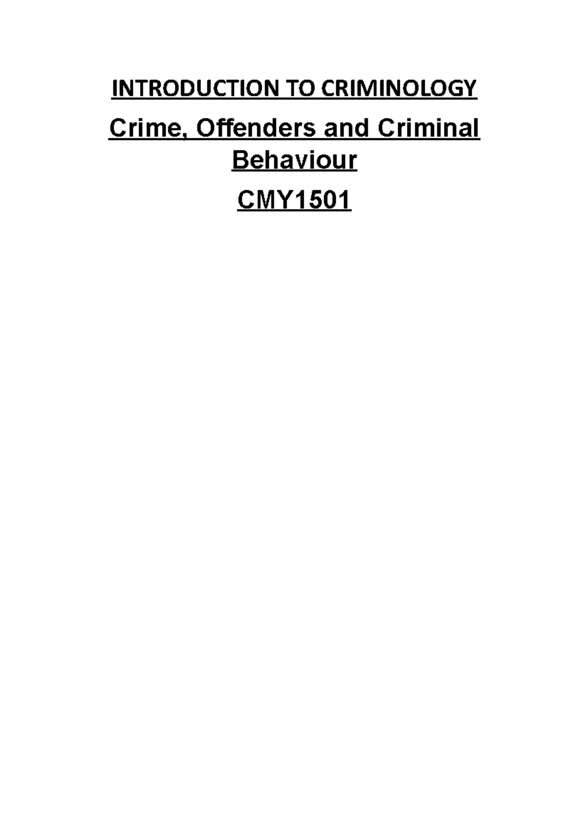 CMY1501 - Criminology Notes: Understanding Crime & Criminal Behavior ...