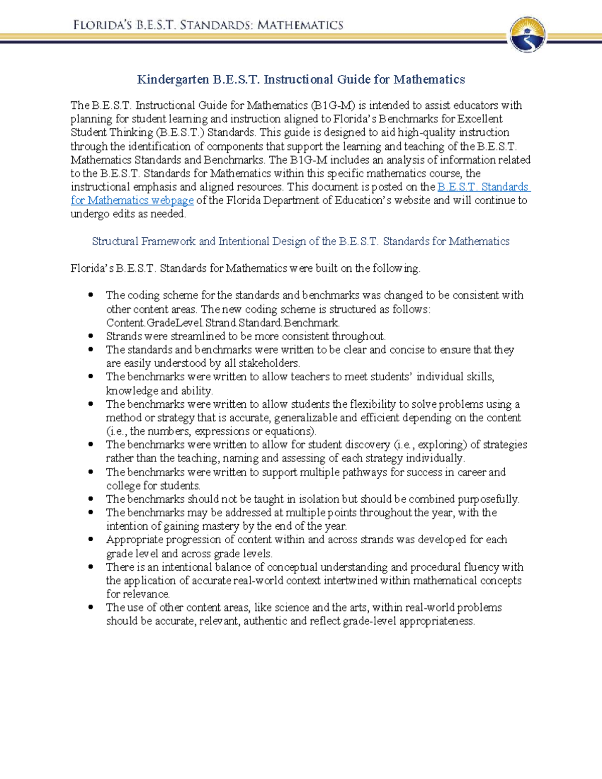 B1G M Grade K - B.E.S.T. Math Instructional Guide - Studocu