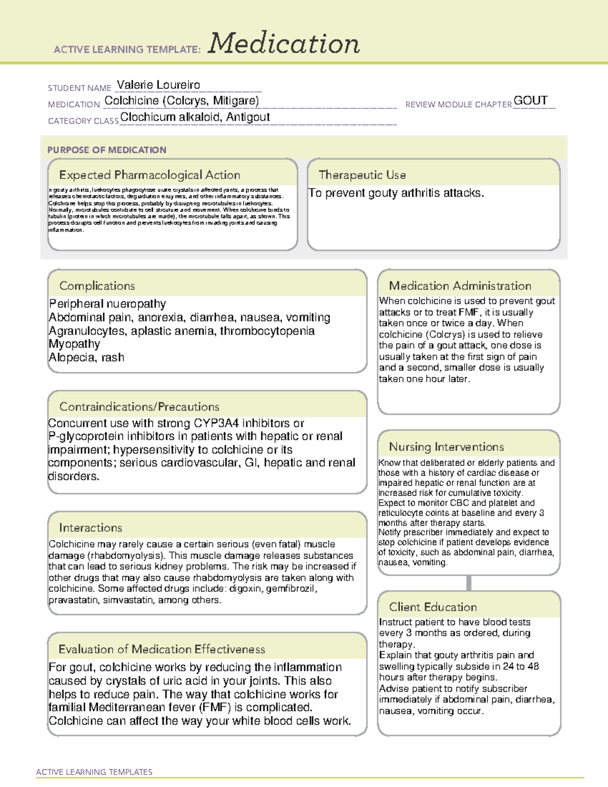 Colchicine Medication for Gout: Active Learning Notes for Nursing - Studocu