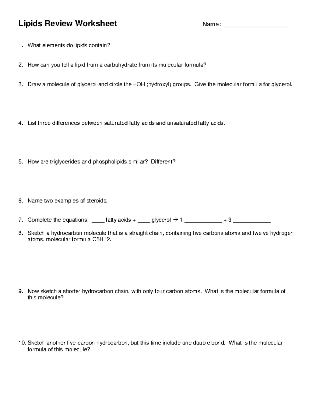 Lipids Review Worksheet (06) - Key Concepts and Questions - Studocu
