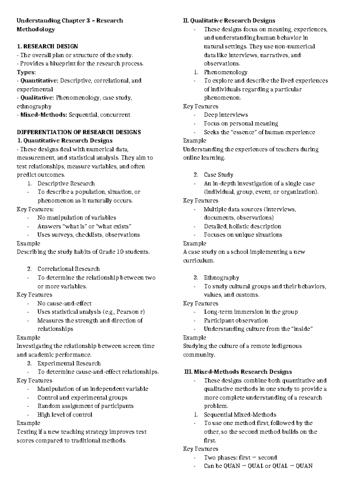Understanding Research Methodology: Chapter 3 Overview - qqrw - Studocu