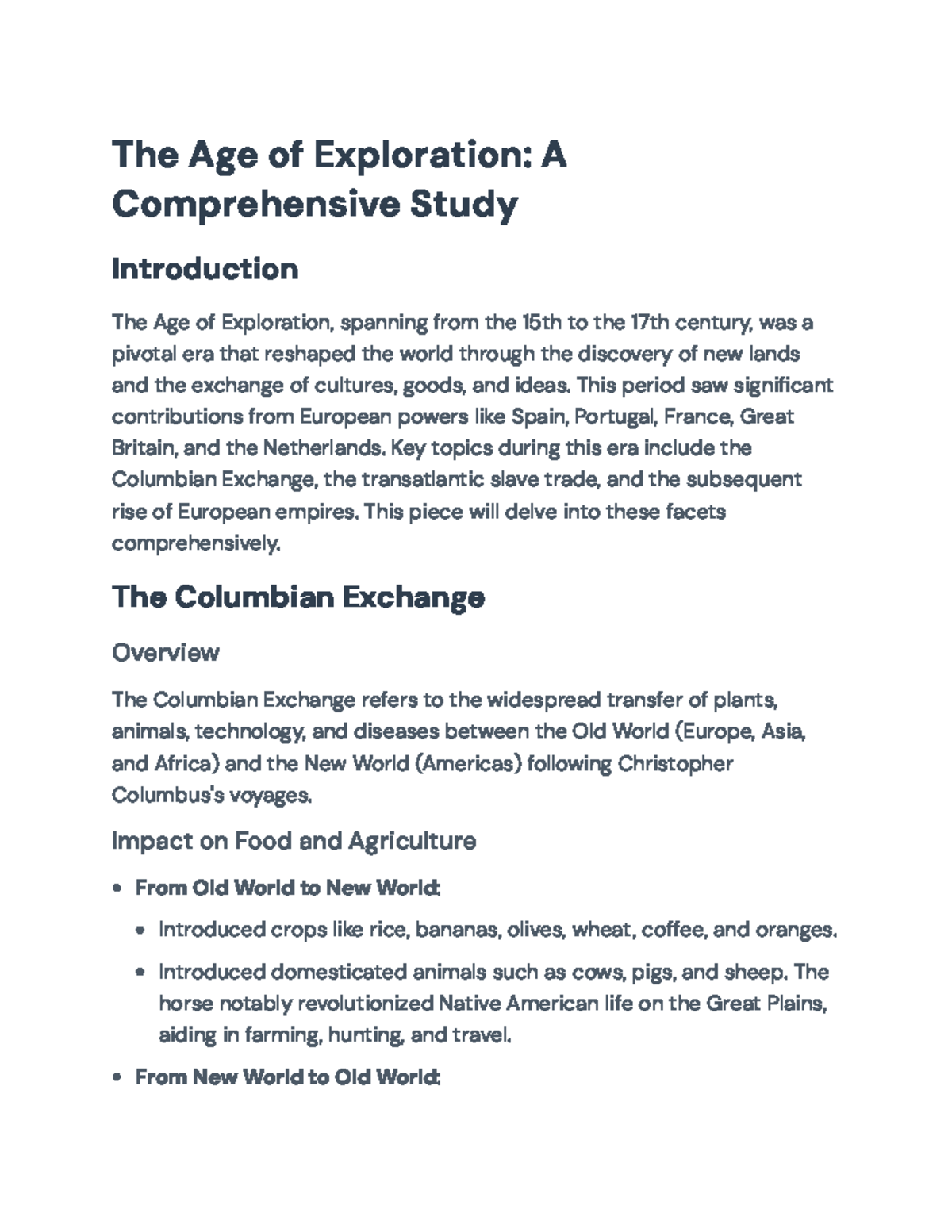 The Age of Exploration (HIST 101): Key Impacts and Exchange Analysis ...