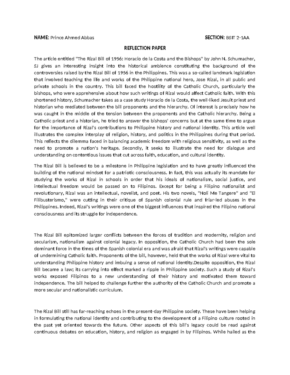 The article - reflection - NAME: Prince Ahmed Abbas SECTION: BSIT 2-1AA ...