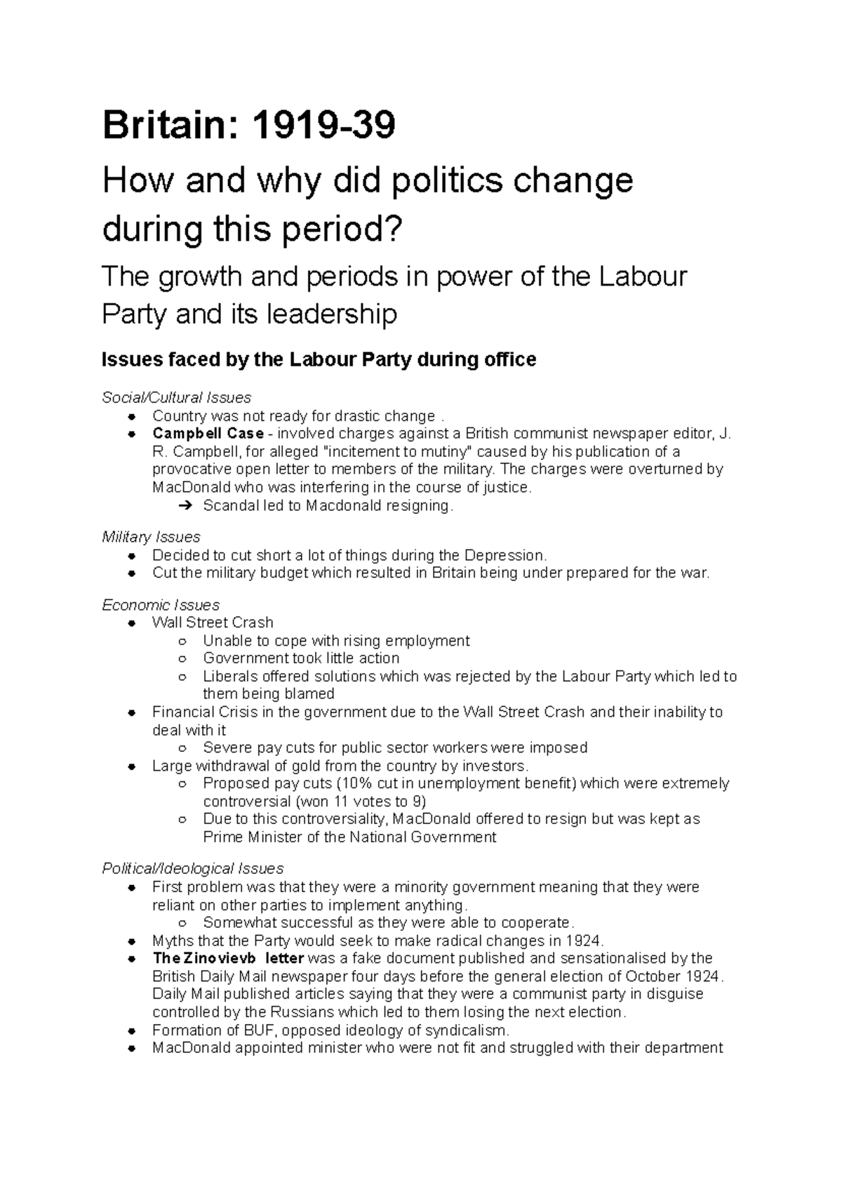 A Level History Year 13: Comprehensive Notes on Britain's Political ...