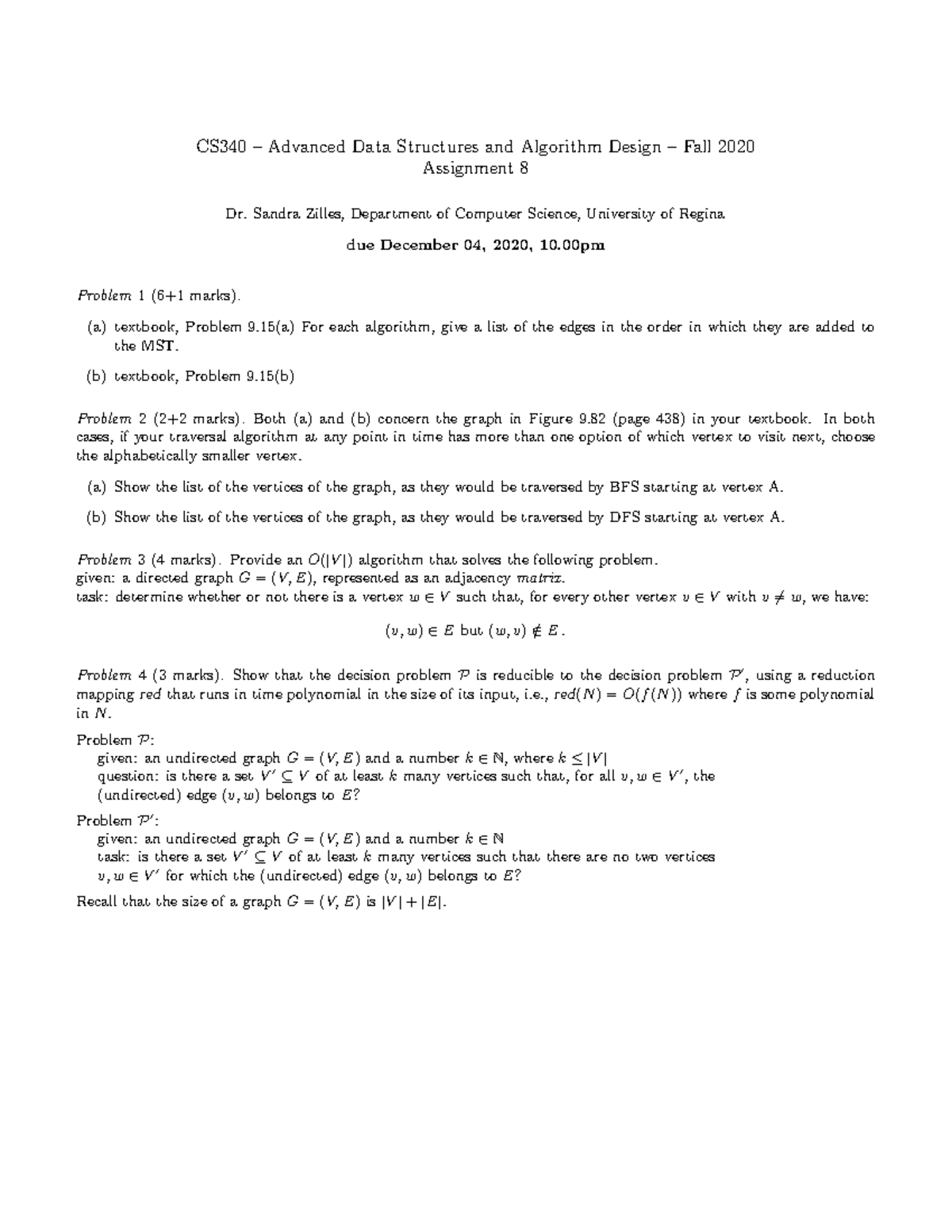 CS340 - Assignment 8: Advanced Data Structures Problems - Studocu