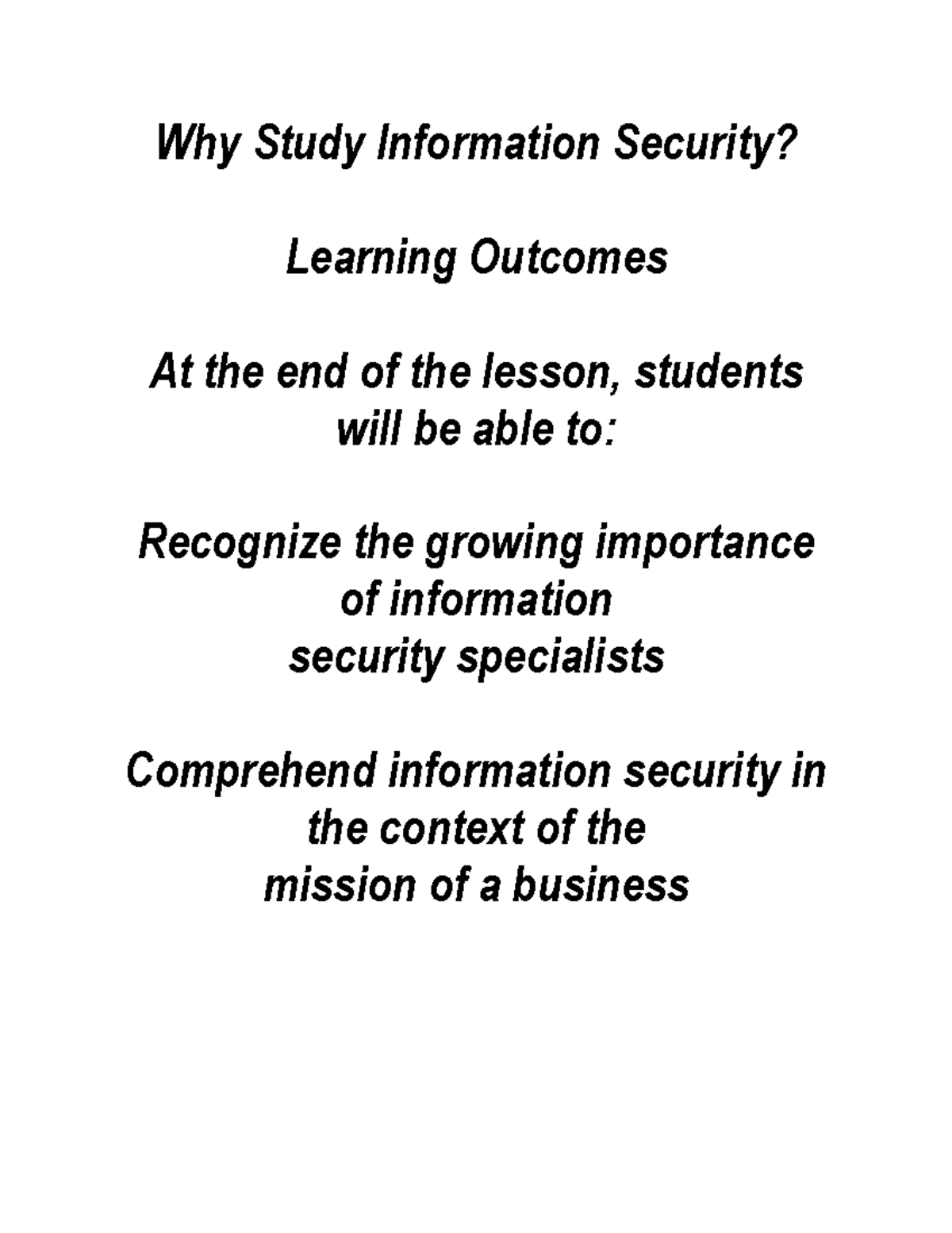 Why Study Information Security - Why Study Information Security ...