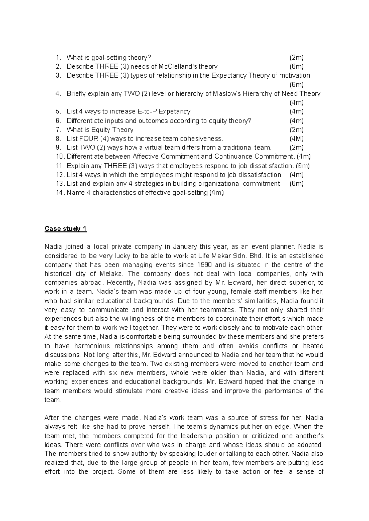 Chapter 4 Motivation: Final Exam Tutorial on Expectancy & Equity ...