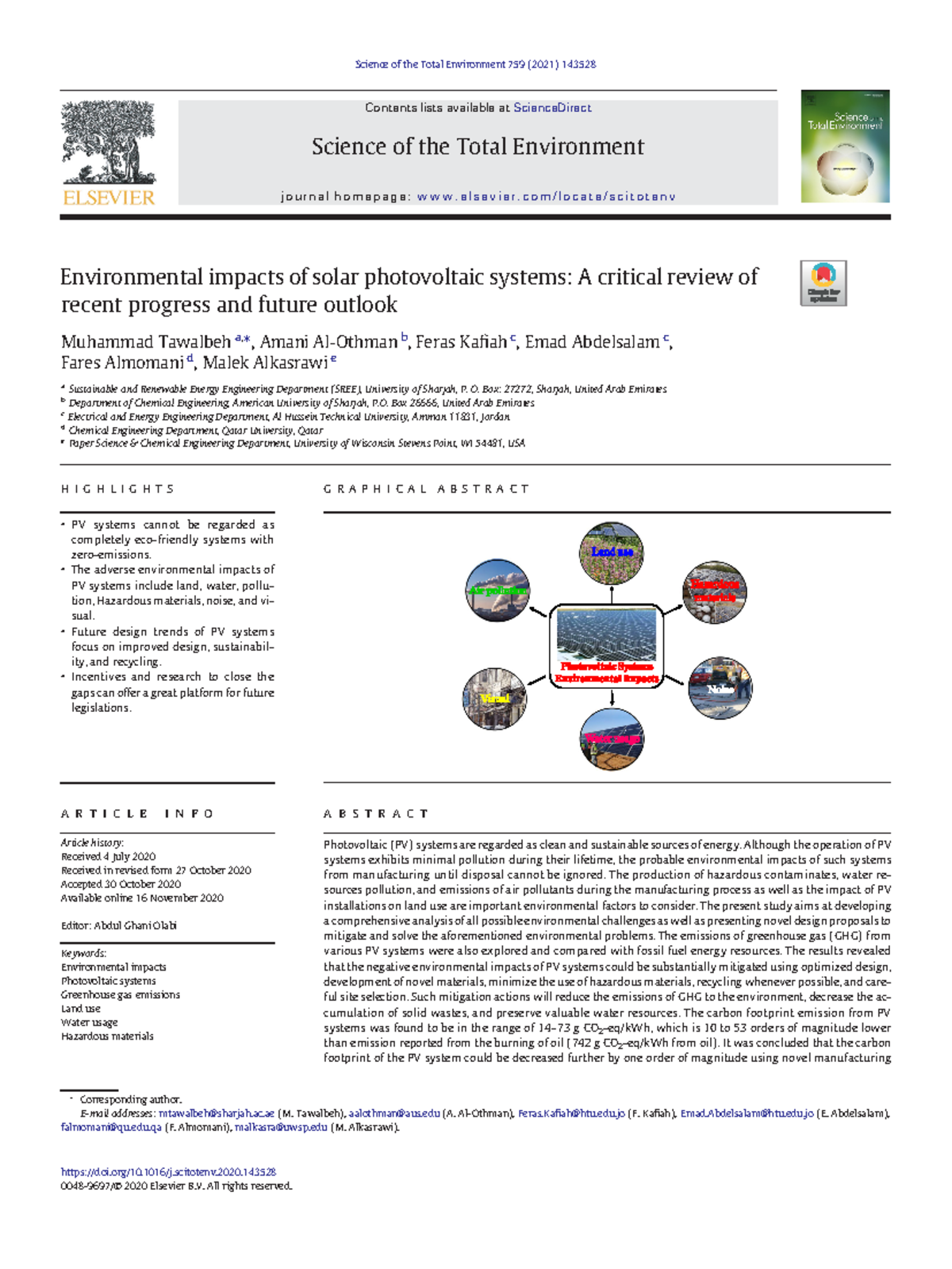 Solar impacts review - assignment - Environmental impacts of solar ...