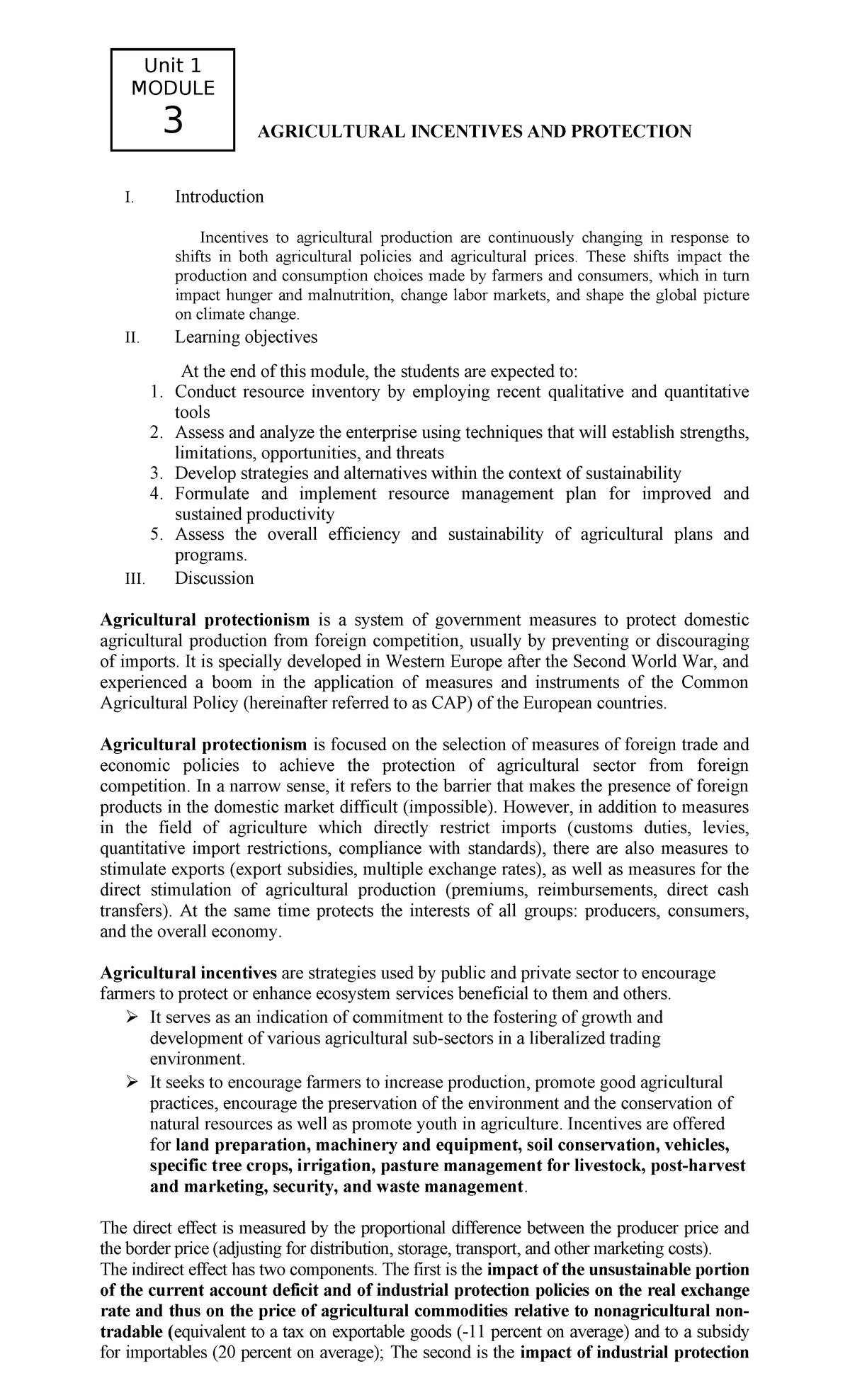 Module 3 - Agricultural Incentives and Protection Overview - Studocu