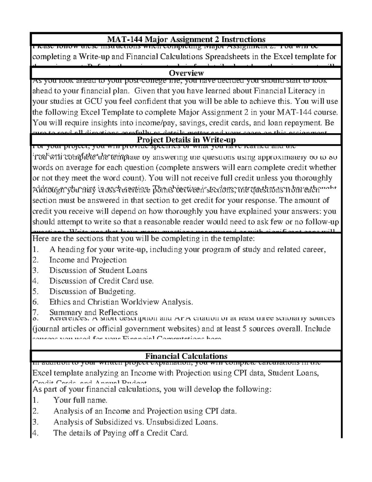 MAT-144-RS-Major Assignment 2 Instructions & Financial Calculations ...