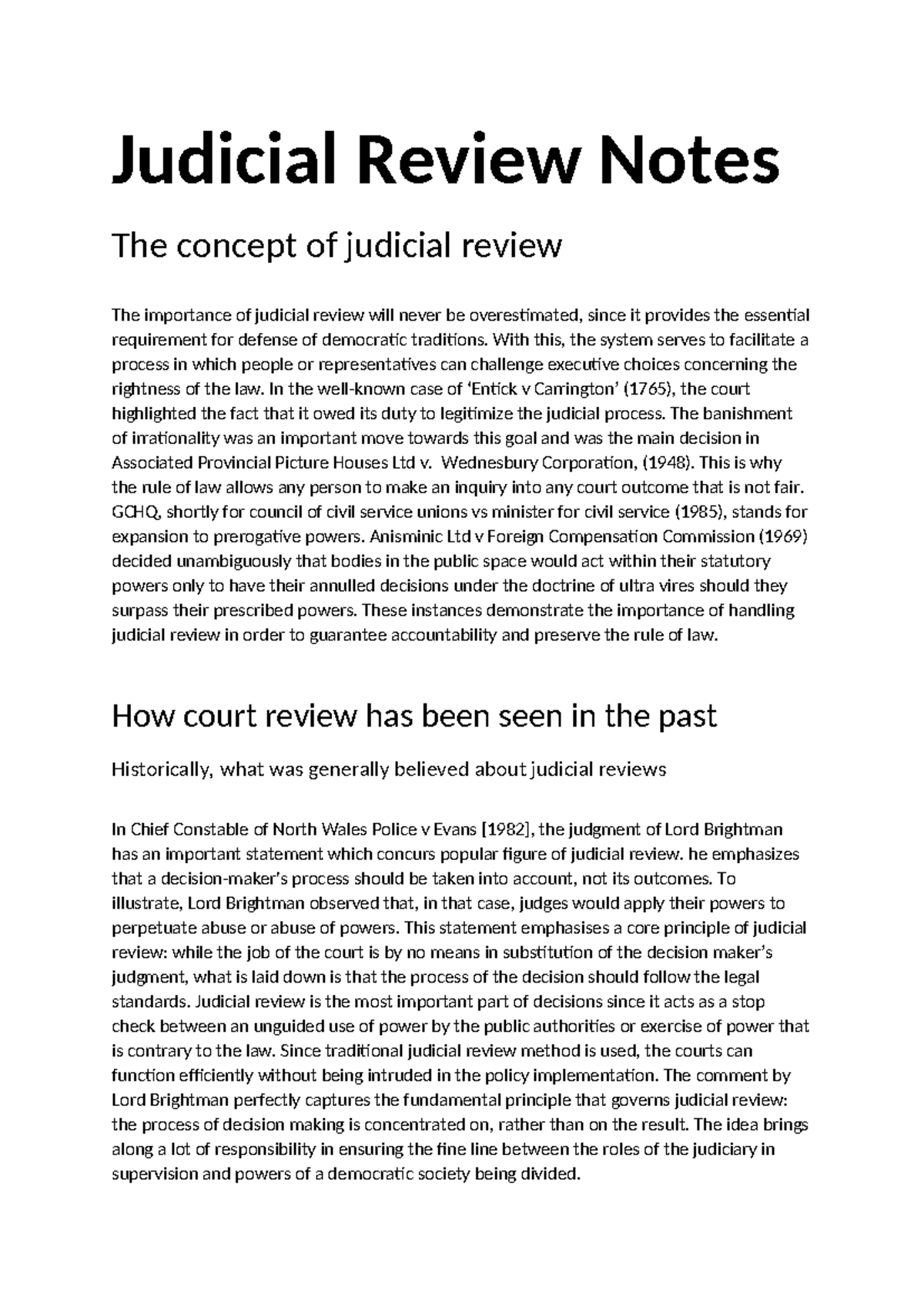 Judicial review notes final - Judicial Review Notes The concept of ...