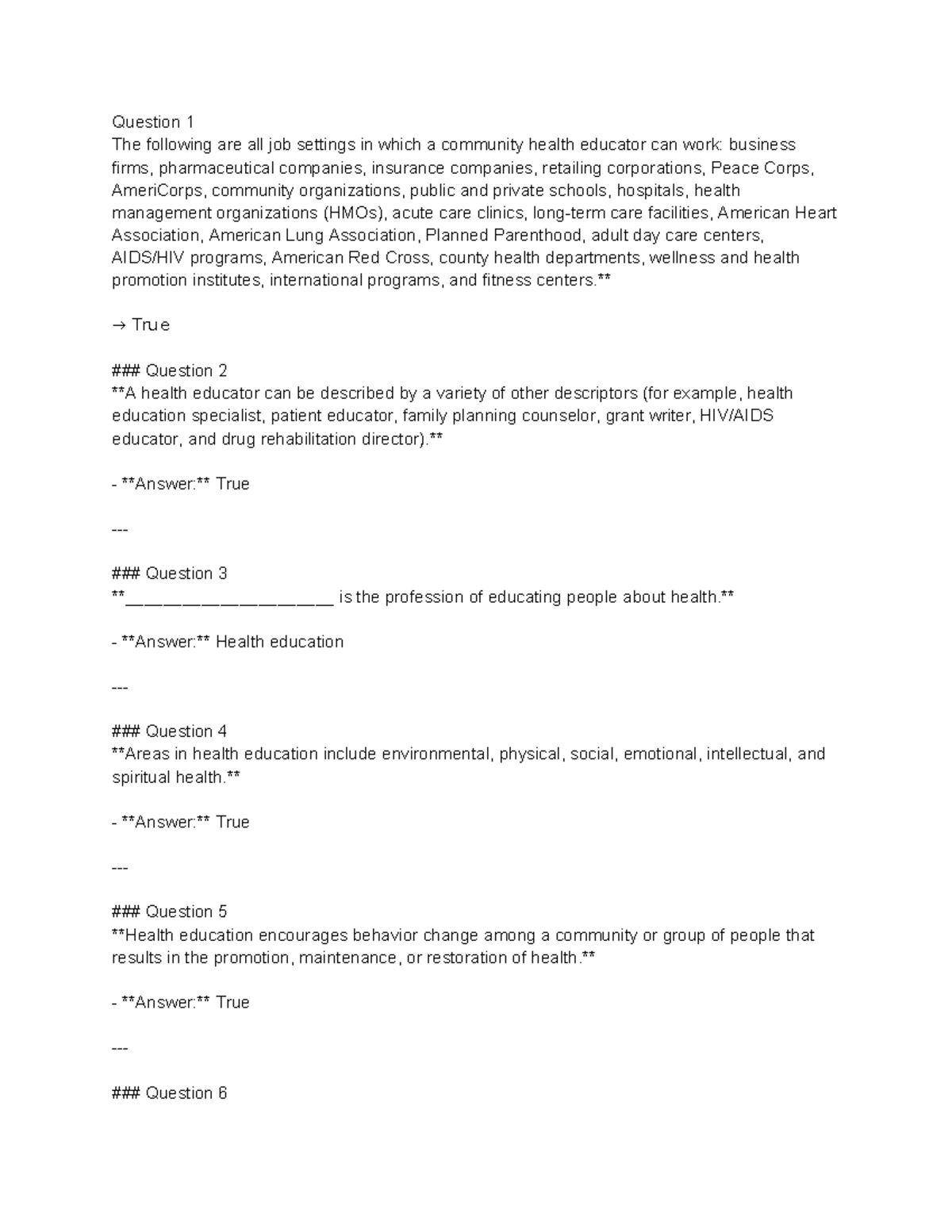 Quiz 1 - Community Health Education Overview and Key Concepts - Studocu