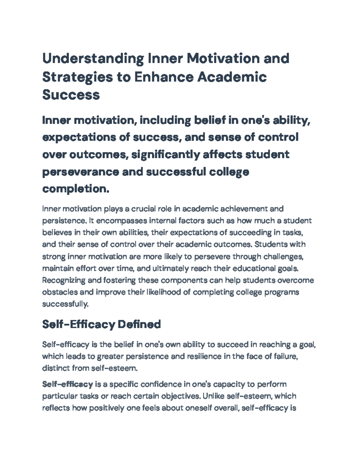 Understanding Inner Motivation: Strategies for Academic Success - Studocu