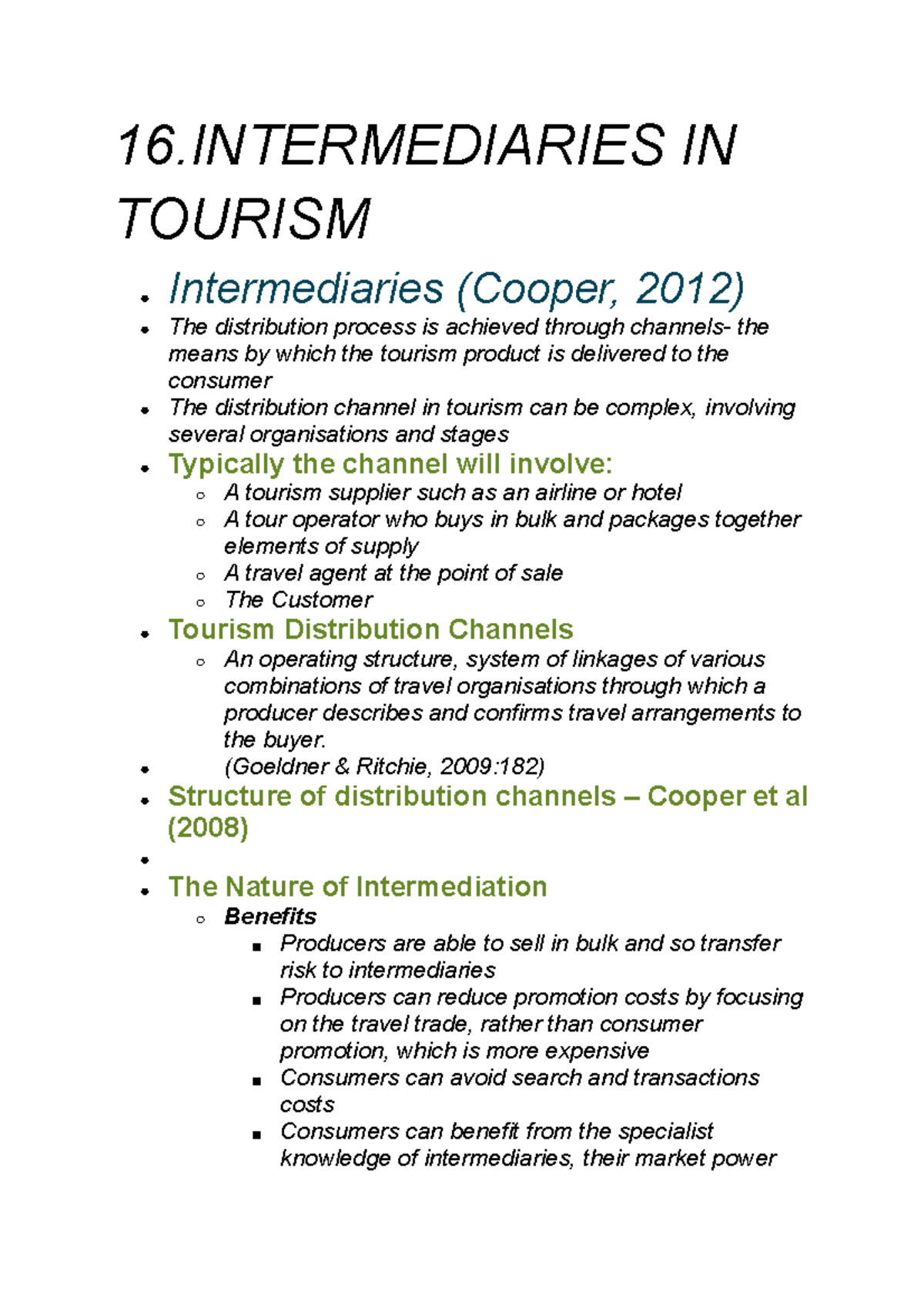 16. Intermediaries IN Tourism - 16 IN TOURISM Intermediaries (Cooper ...