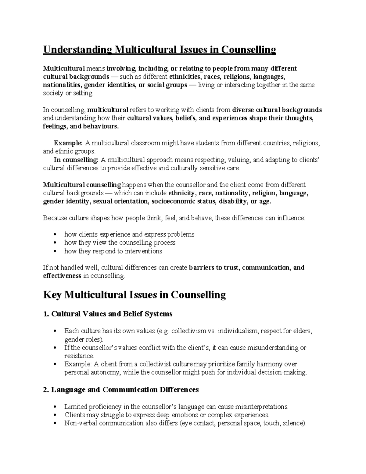 Multicultural Issues in Counselling: Key Concepts and Strategies - Studocu
